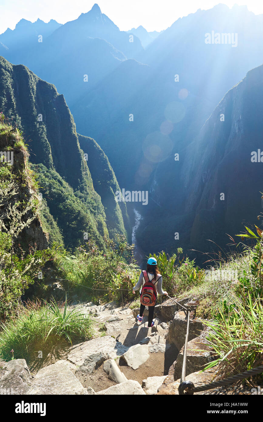Outdoor hiking activity in Peru andes mountain. Travel people in ...