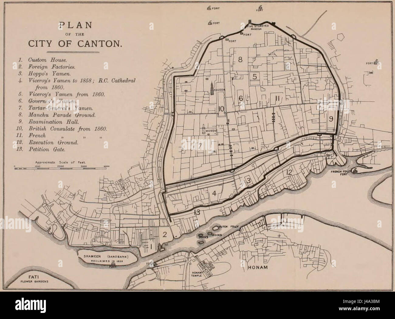 This refers to a detailed map or layout of Canton, a historical and ...