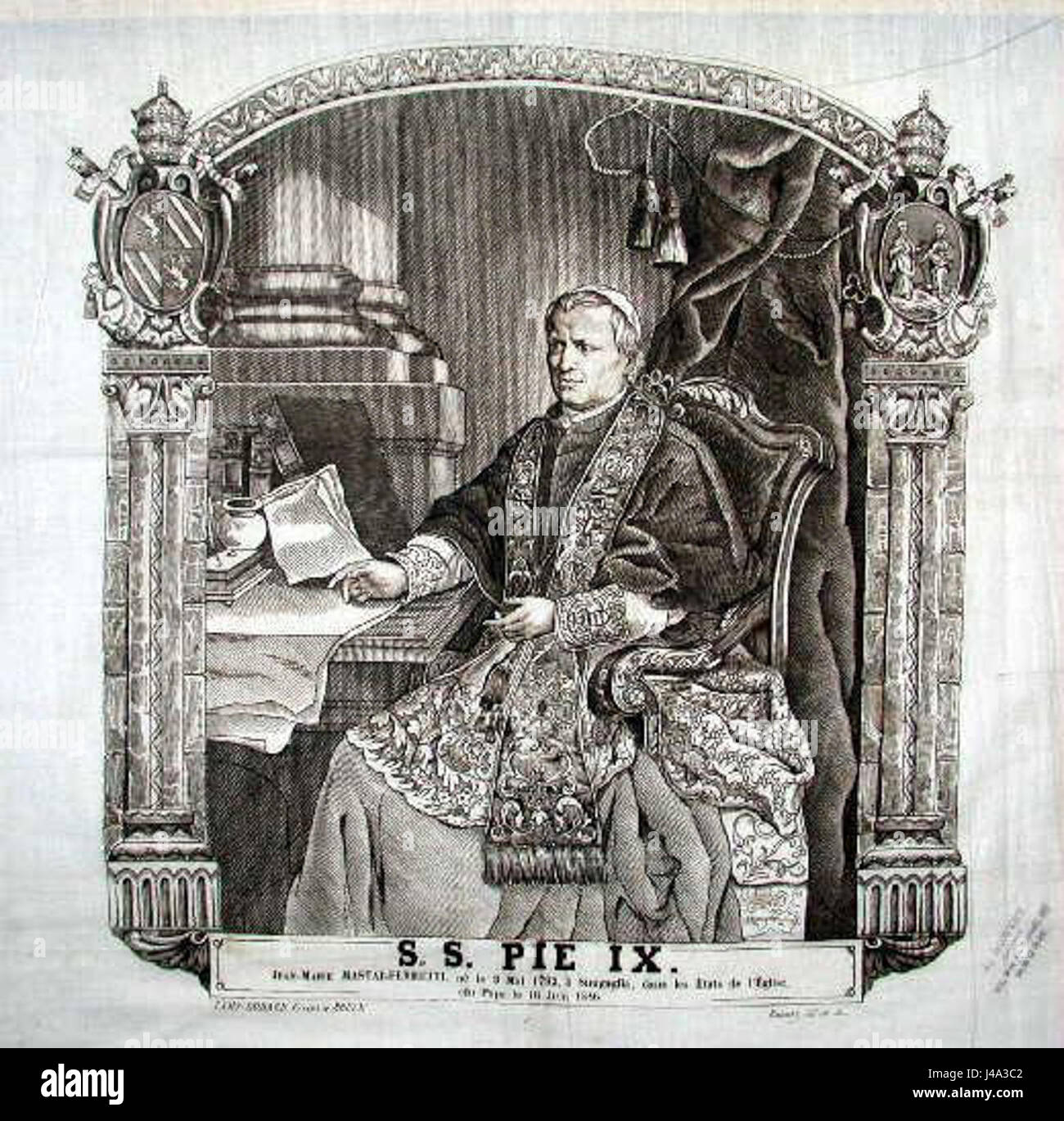 A portrait of Pope Pius IX, who served as pope from 1846 to 1878. His ...