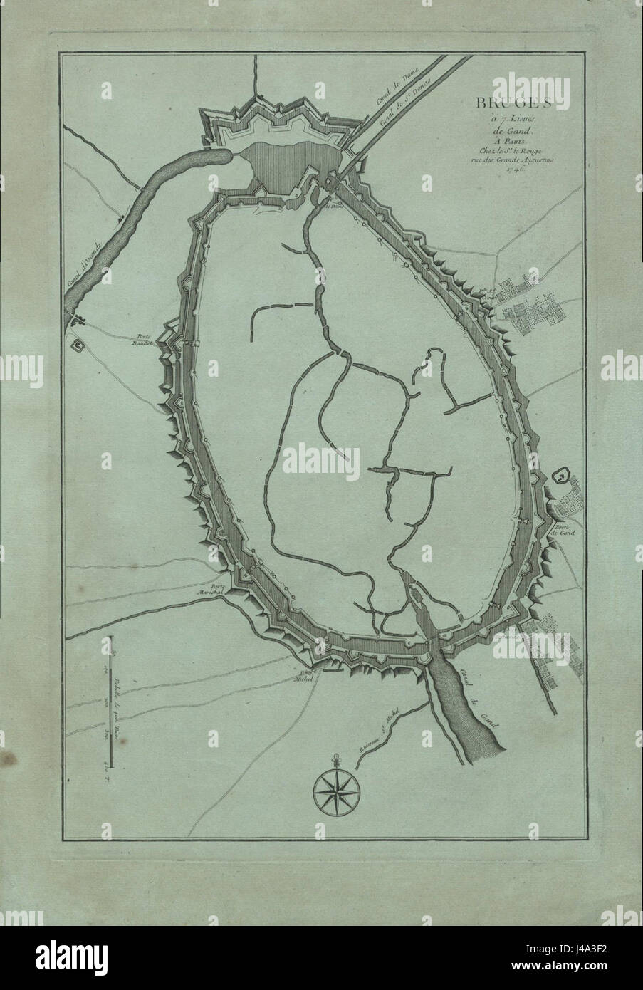 This 1746 map, titled 'Plattegrond van Brugge,' illustrates the layout ...