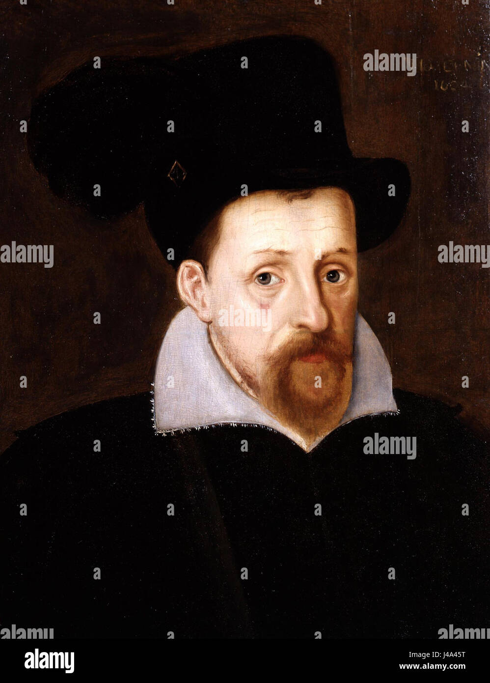 This portrait, attributed to the English School, depicts King James I ...