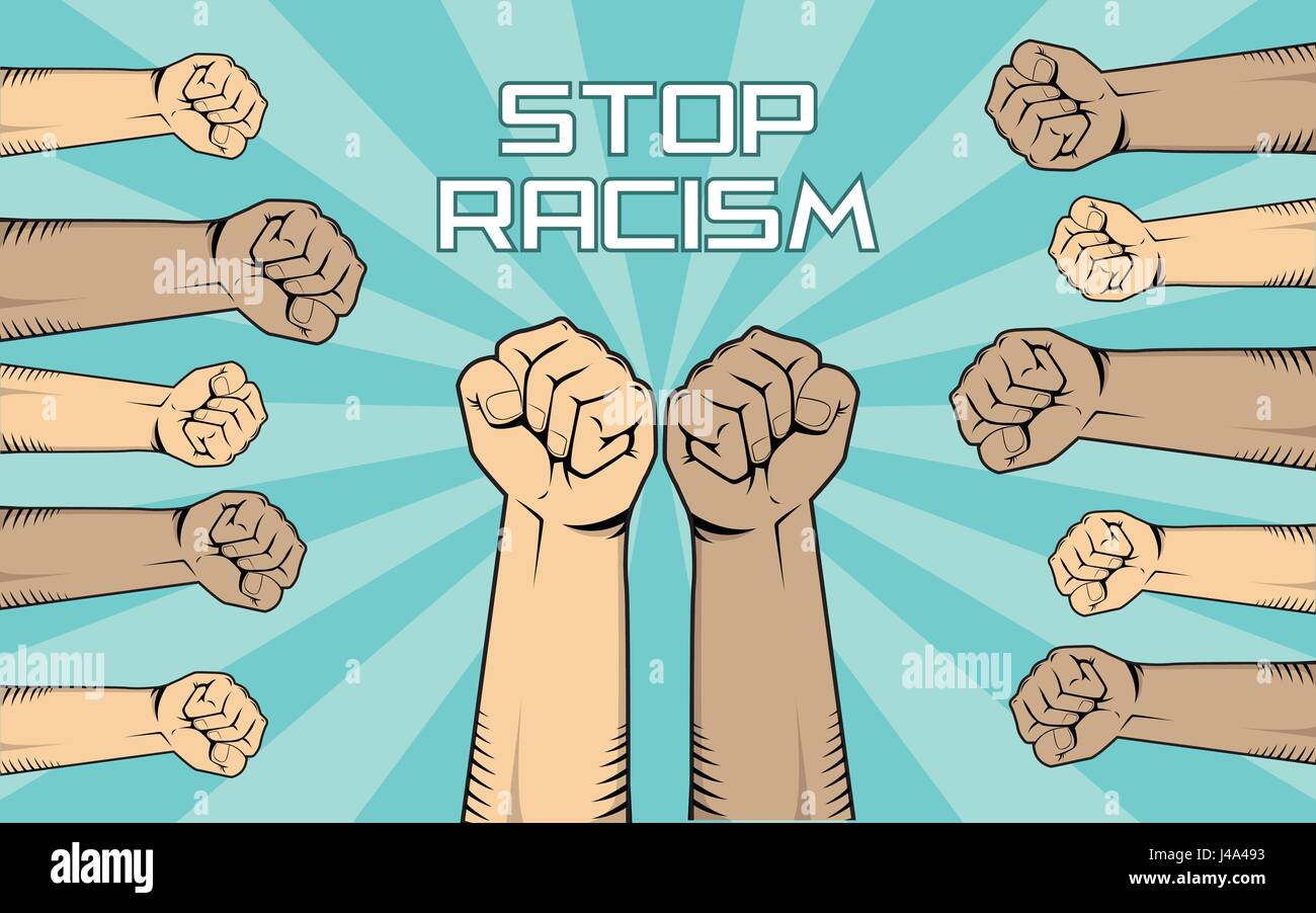 stop racism illustration with a lot of people hand show fights against ...