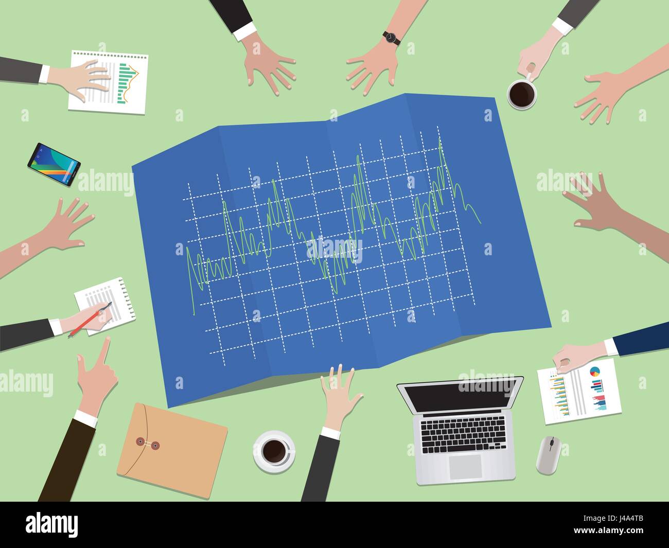 forex tader graph chart concept illustration with hand team work ...