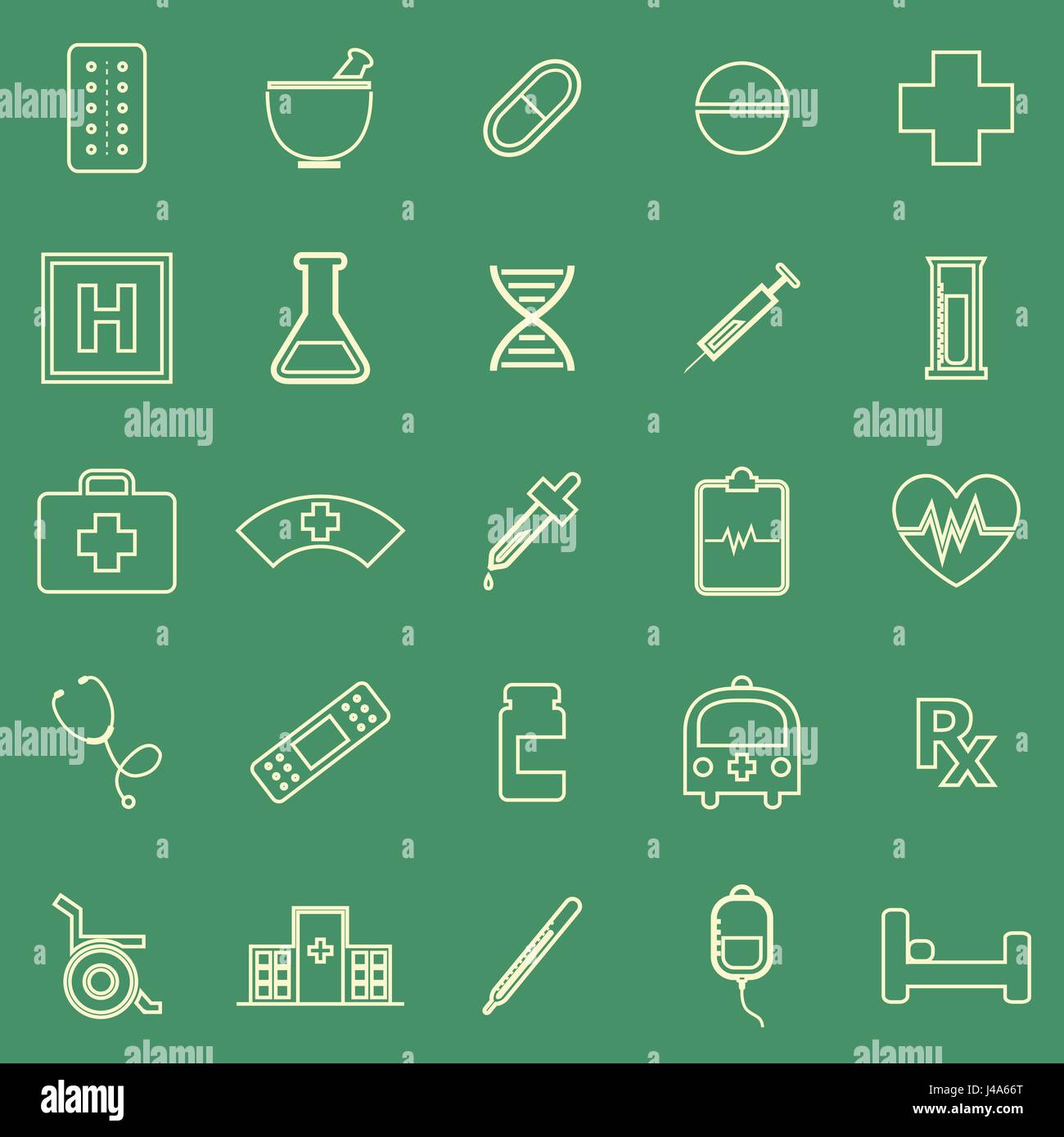Pharmacy line color icons on green background, stock vector Stock ...