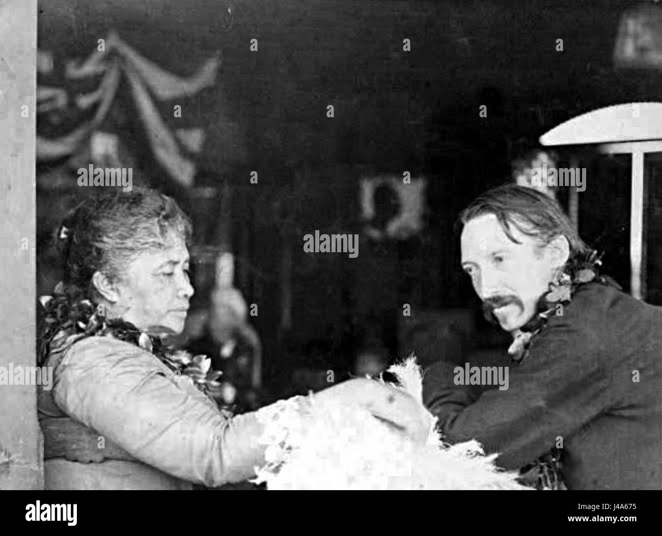 Robert Louis Stevenson with Princess Liliuokalani circa 1889 Stock ...