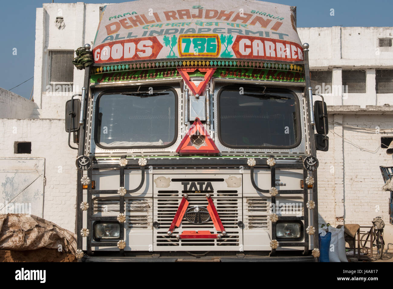 A decorated bus used for transporting goods in New Delhi, India Stock ...