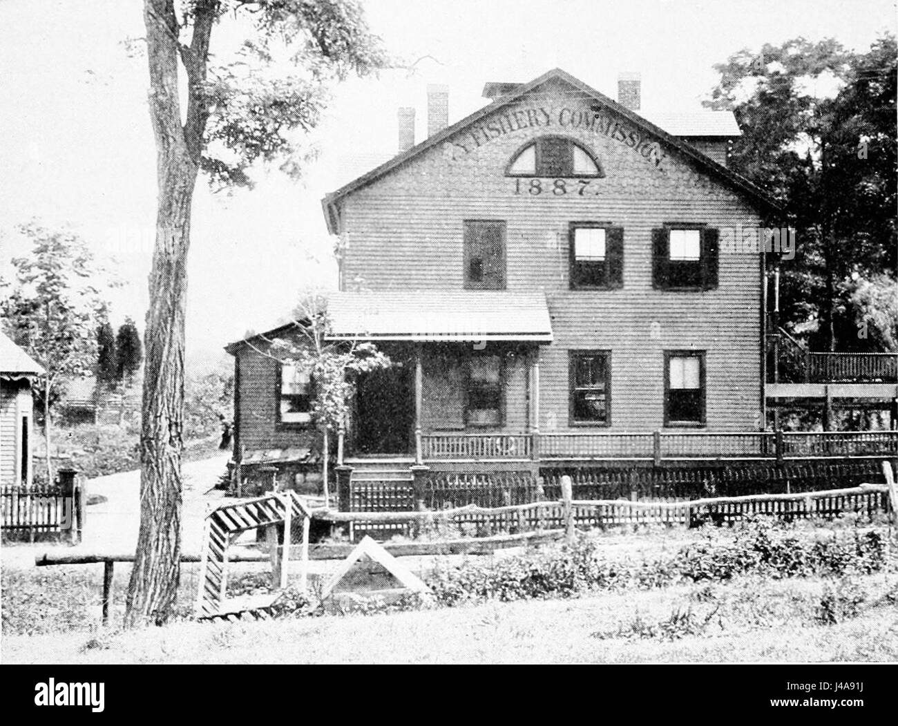 This image depicts a fishery hatchery in Long Island, New York, as ...