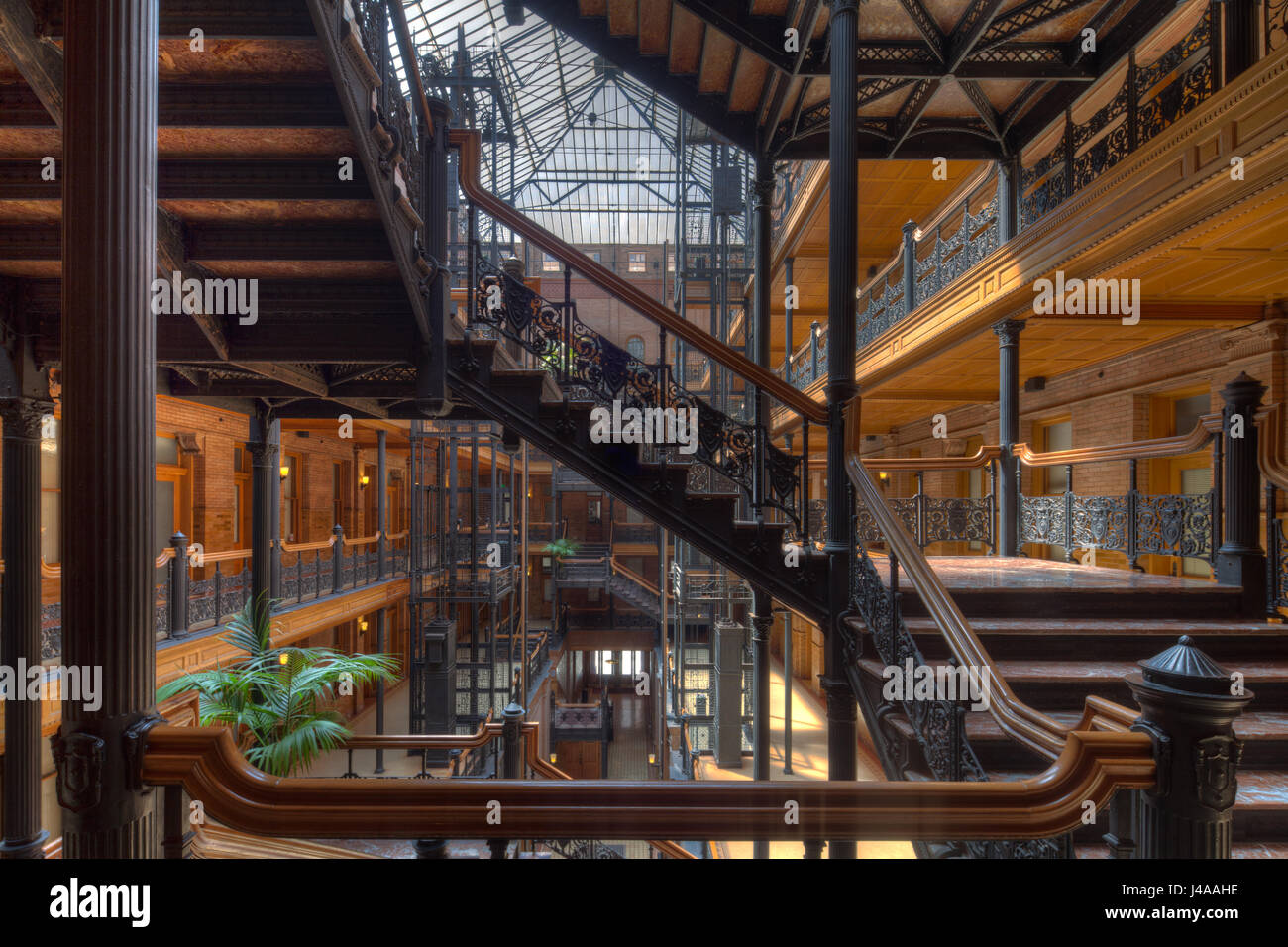 Stairway in the atrium of the Bradbury Building, Los Angeles Stock ...