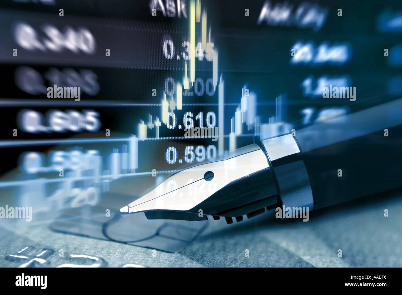 Stock chart with credit card and pen financial concept Stock Photo - Alamy