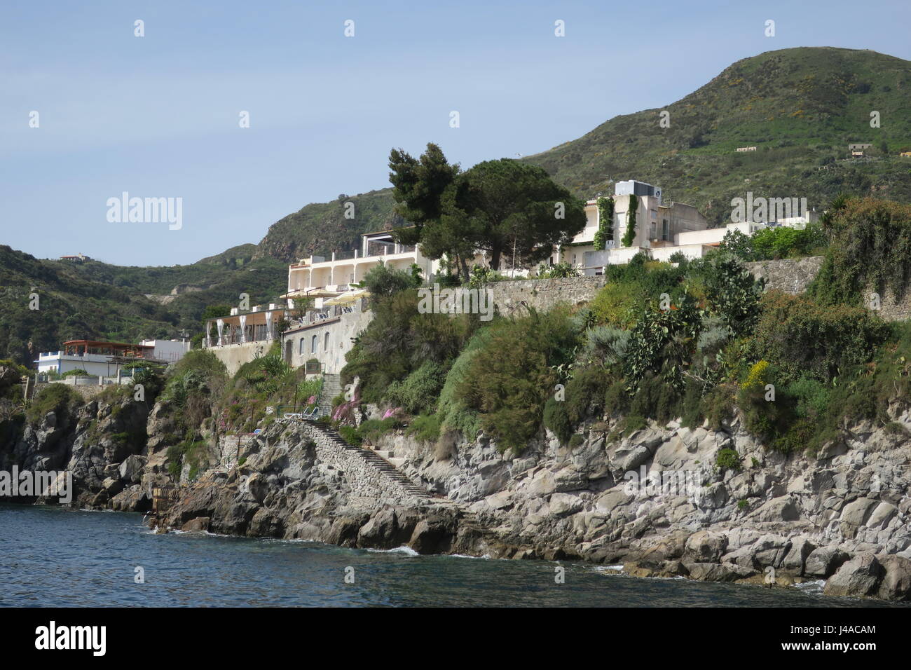 Nature and settlement, capital Lipari of Lipari island, Aeolian islands ...