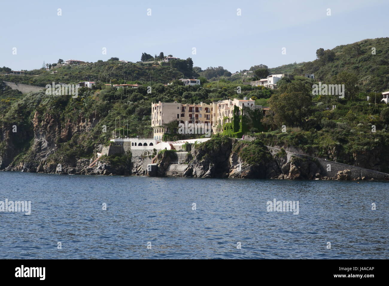 Nature and settlement, capital Lipari of Lipari island, Aeolian islands ...