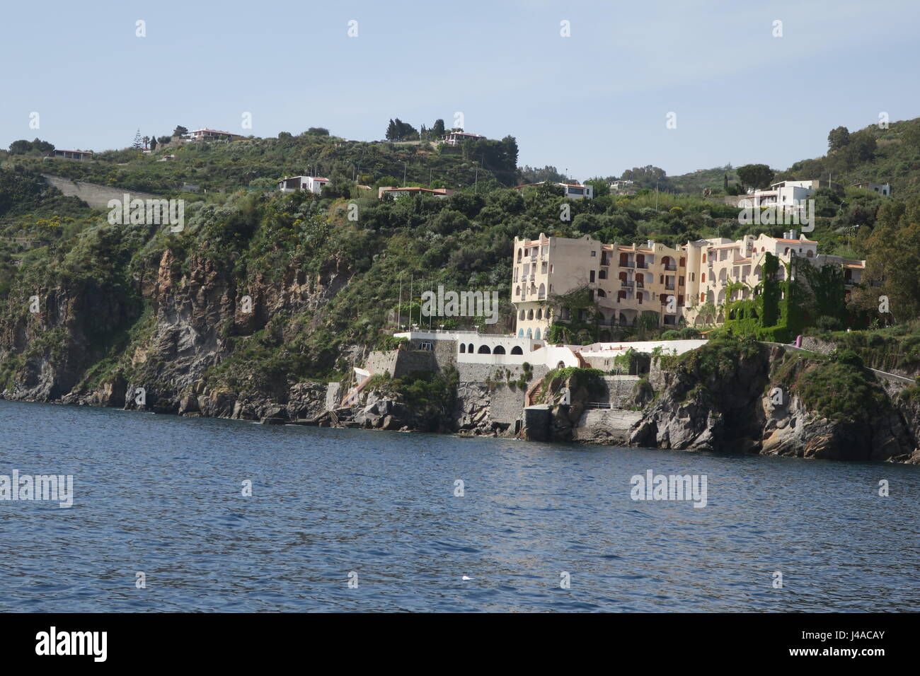 Nature and settlement, capital Lipari of Lipari island, Aeolian islands ...