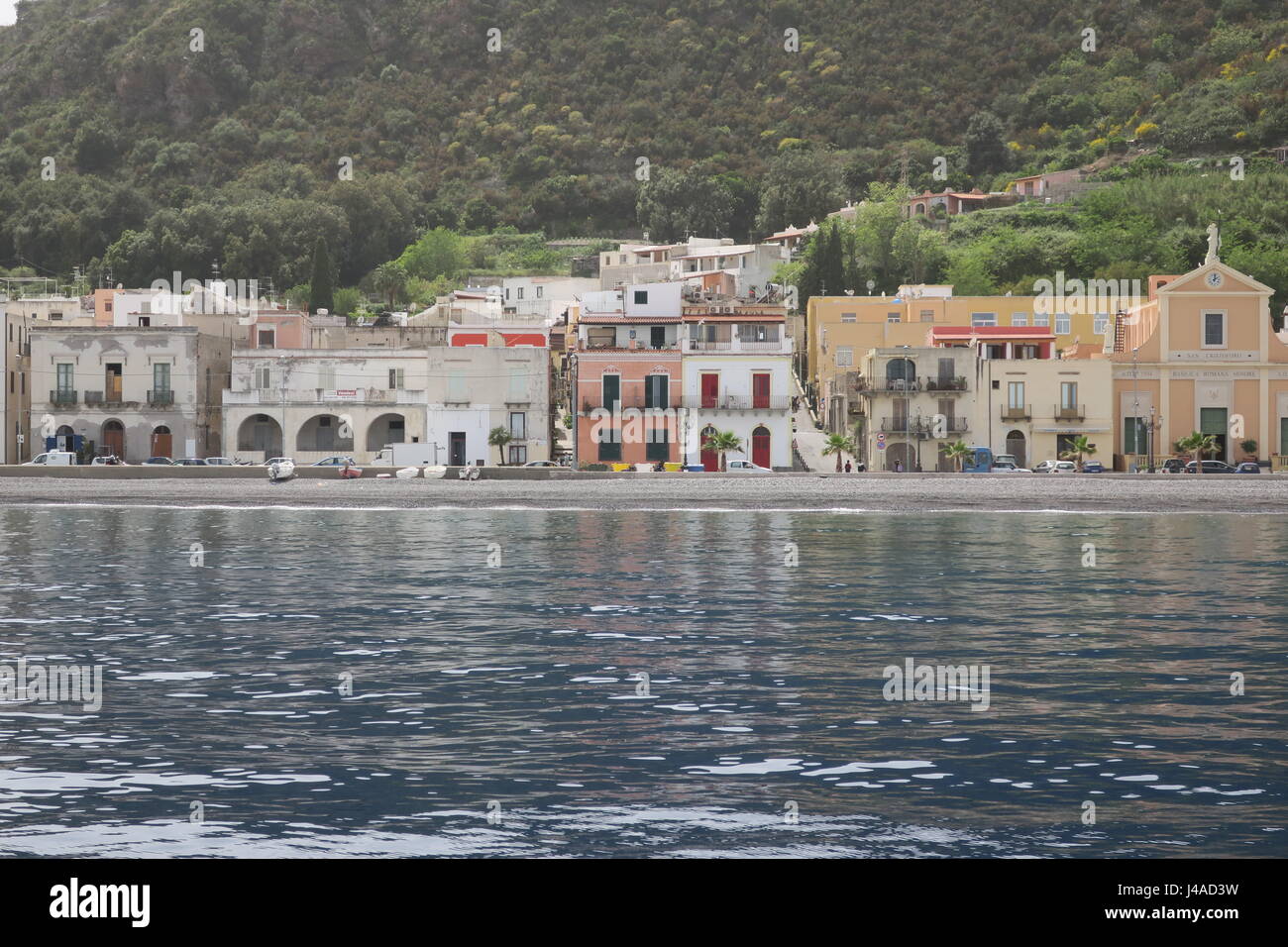 Main town Lipari on Lipari island, Eolian islands in Sicily, Italy. A ...