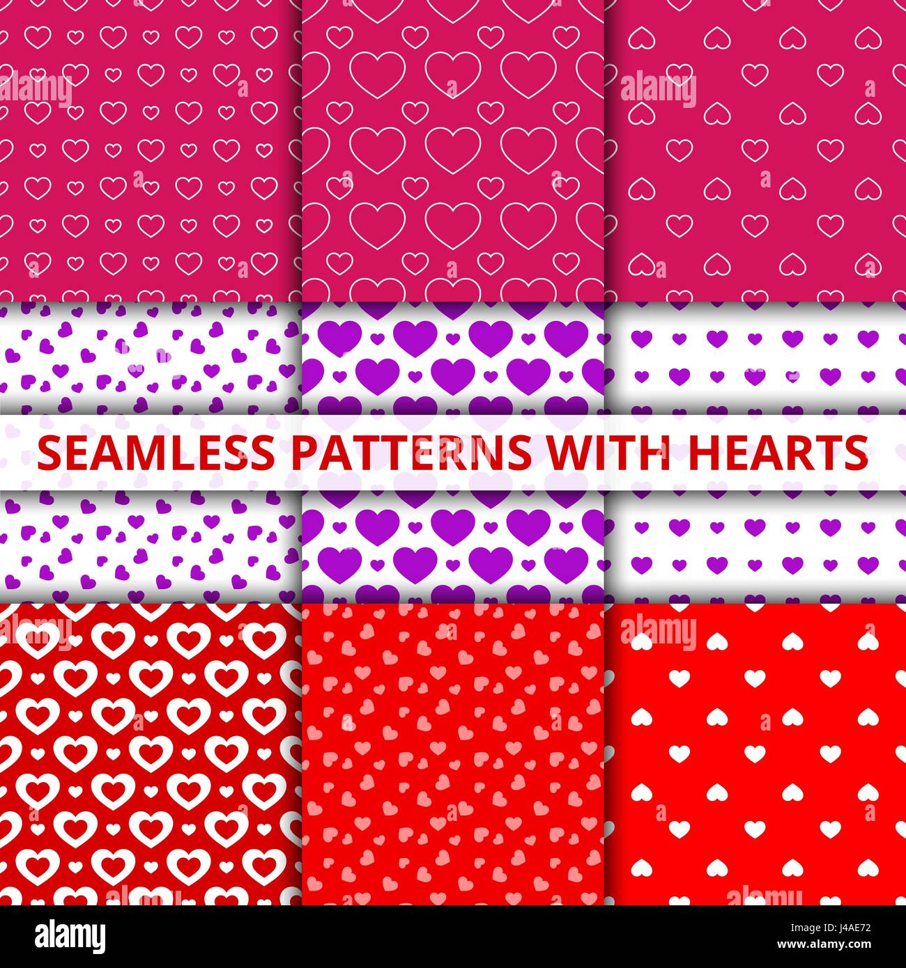 Collection seamless geometric patterns with hearts. Vector illustration ...