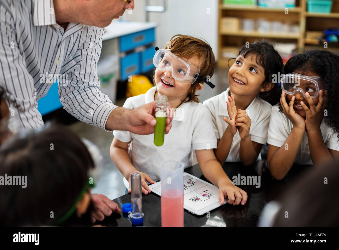 Kindergarten Students Learning in Science Experiment Laboratory Class ...