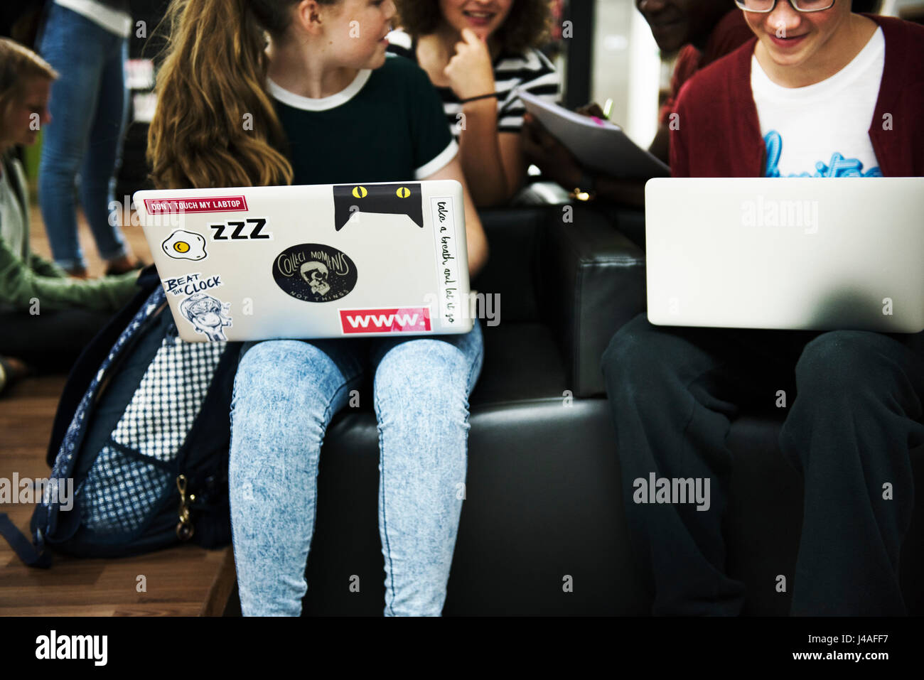 Students e-learning with laptop Stock Photo - Alamy