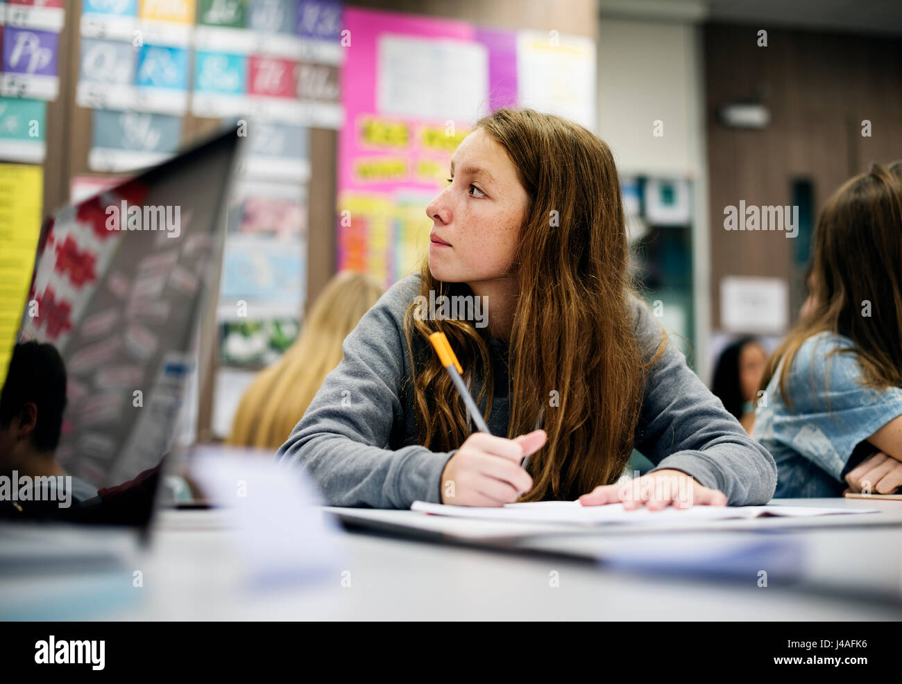 Students e-learning with laptop Stock Photo - Alamy
