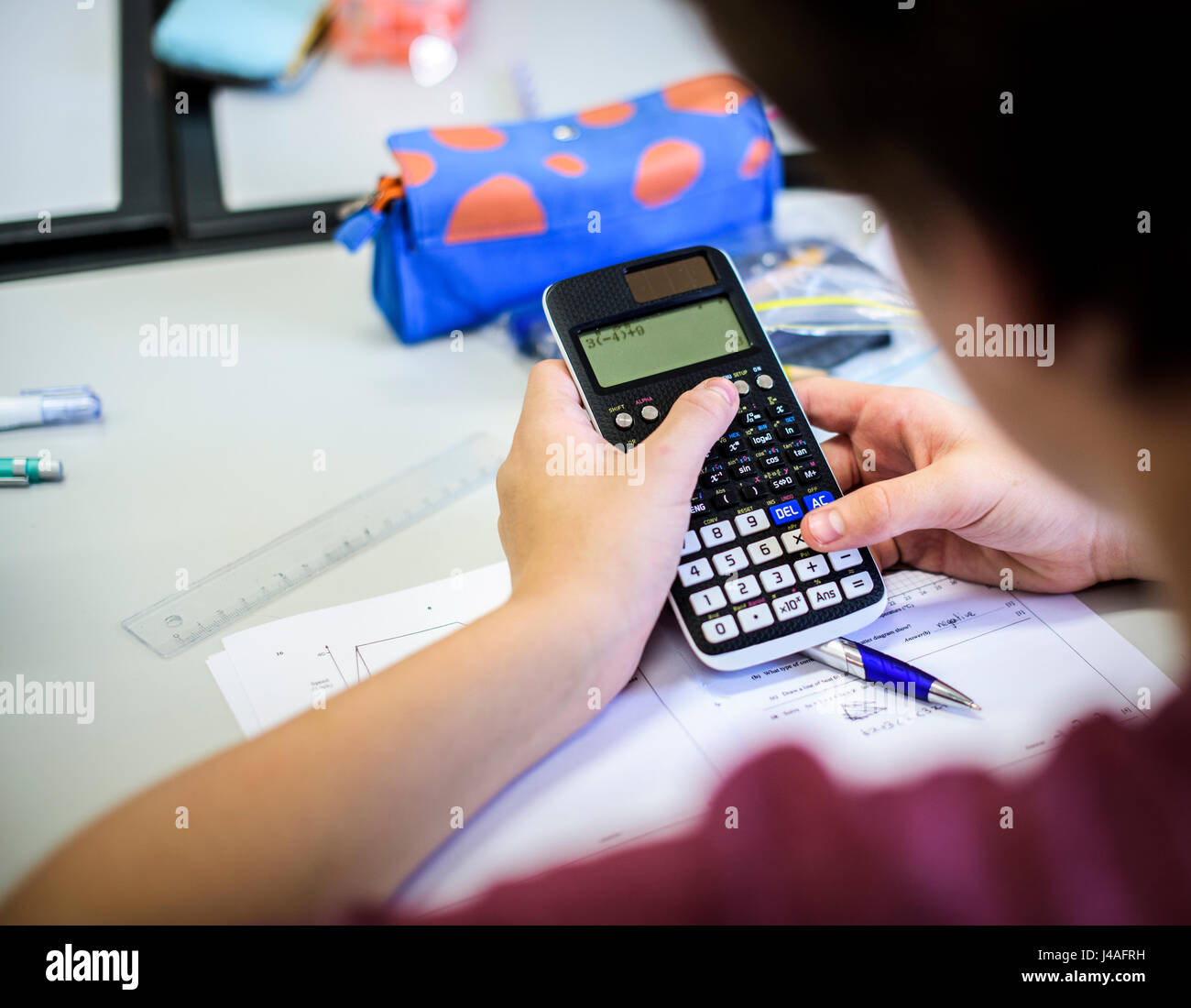 Boy learning mathematical class school Stock Photo - Alamy