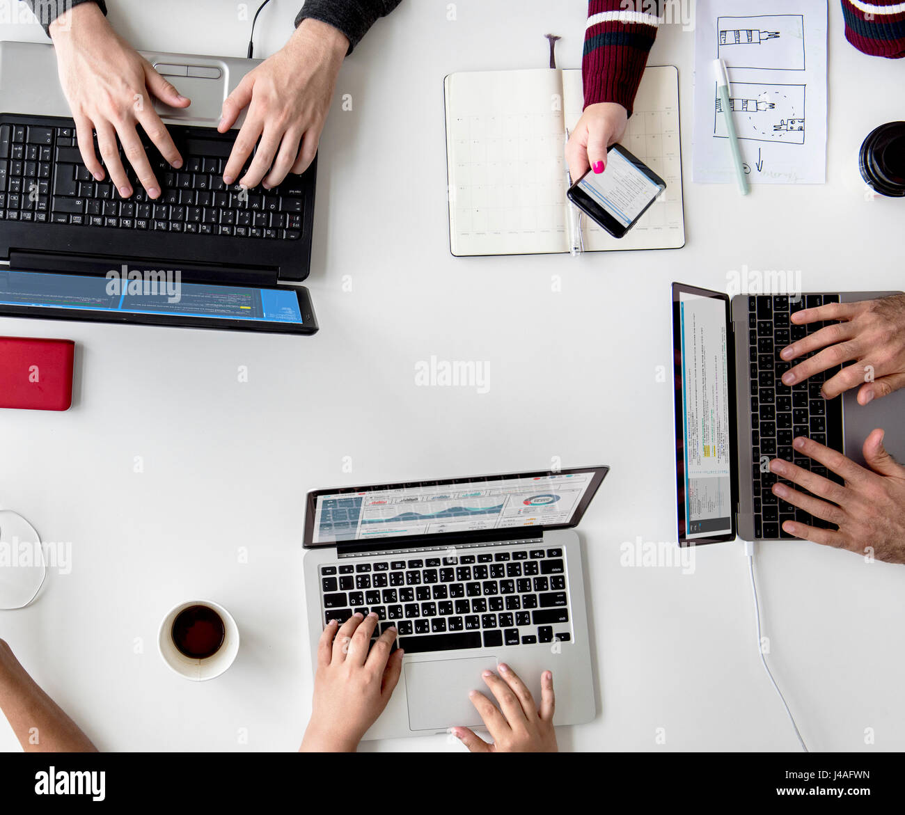 People Hands Working Using Laptop on White Table Stock Photo - Alamy
