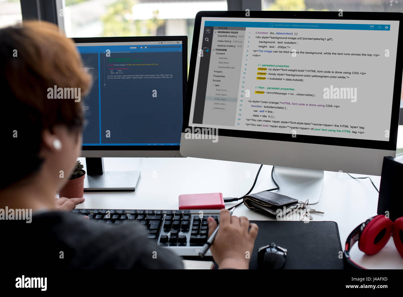 People Working on Computer PC on White Table Stock Photo - Alamy