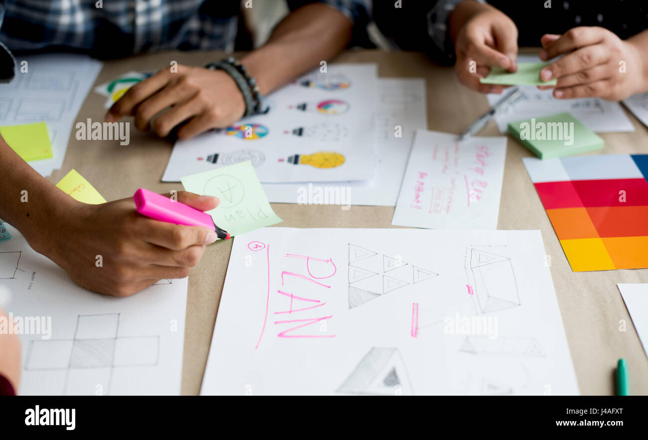 Group of colleagues people brainstorming Stock Photo - Alamy