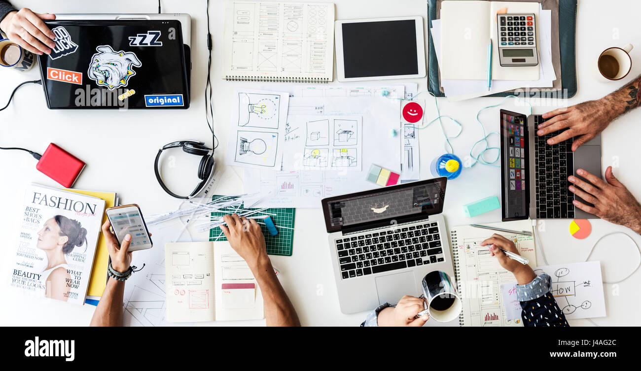 People Hands Working Using Laptop on White Table Stock Photo - Alamy