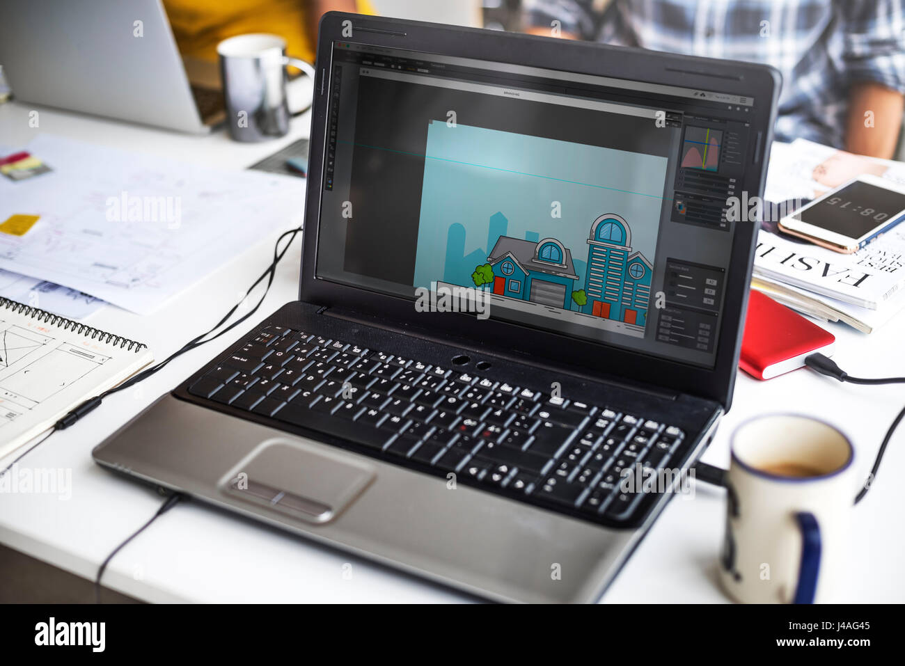 Laptop Screen Showing Graphic House Exterior Design on Desktop Stock ...