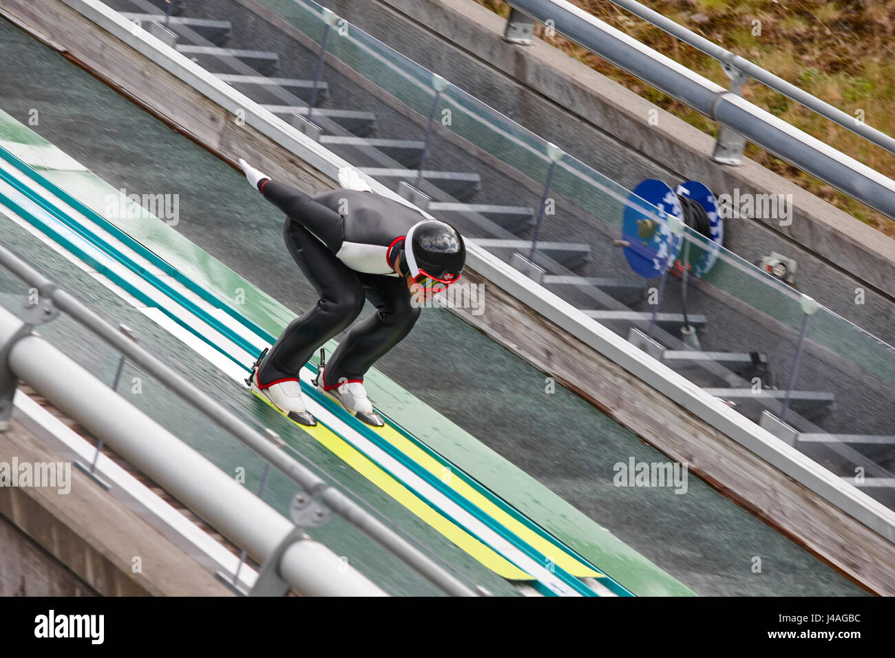 Ski jump. Artificial track. Sport background. Norwegian summer ...