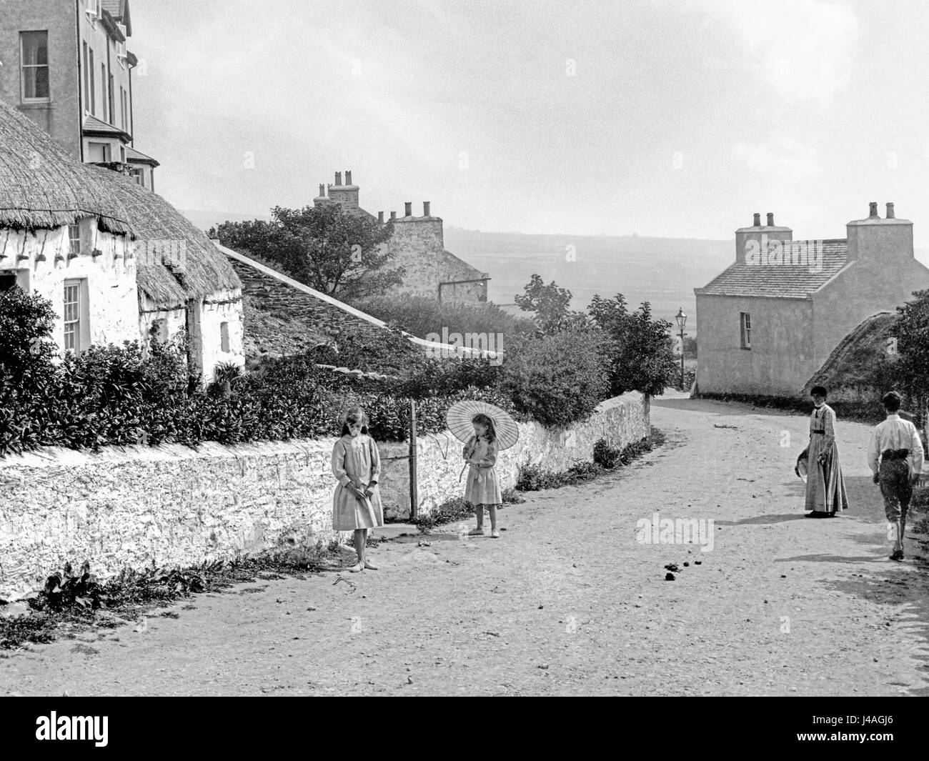 Early Victorian English village scene showing children playing in a ...