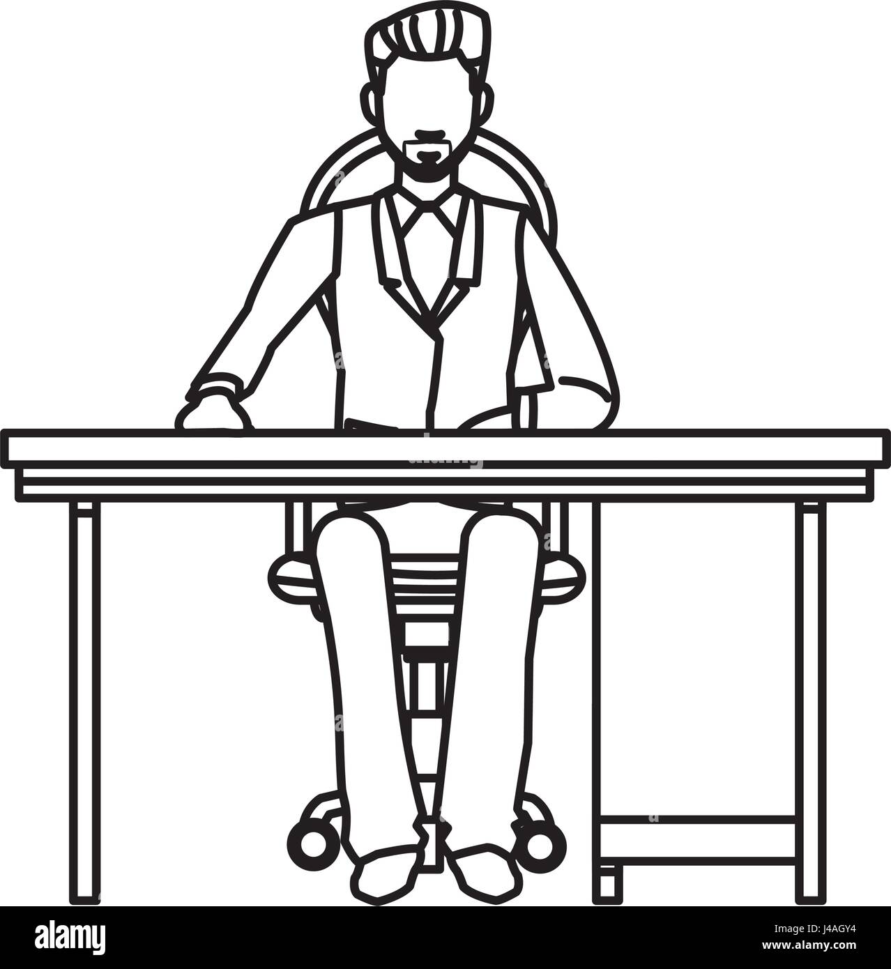 business man sitting desk working outline Stock Vector Image & Art - Alamy