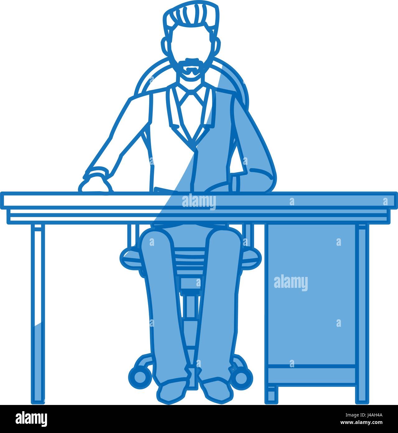 Cartoon Businessman Sitting Work Desk Stock Photos & Cartoon ...
