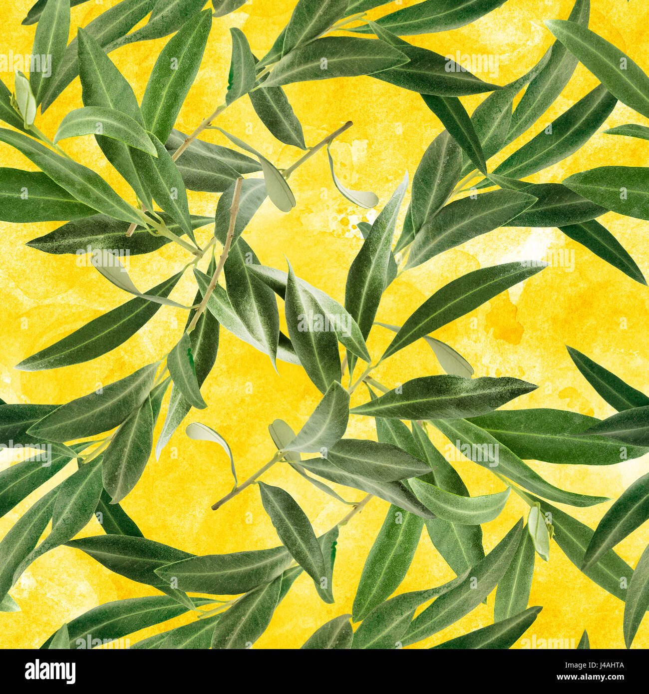 Seamless pattern with olive tree branches on golden yellow Stock Photo ...
