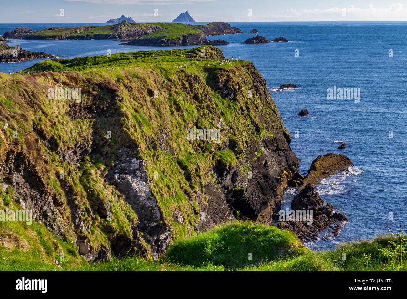 cliff coast of Valentia Island, County Kerry, Ireland. View over Horse ...