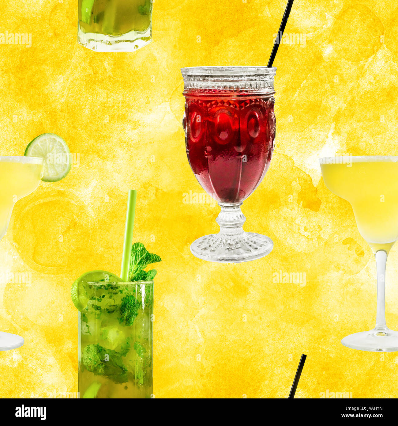 Seamless pattern of vibrant cocktails photos on golden Stock Photo - Alamy