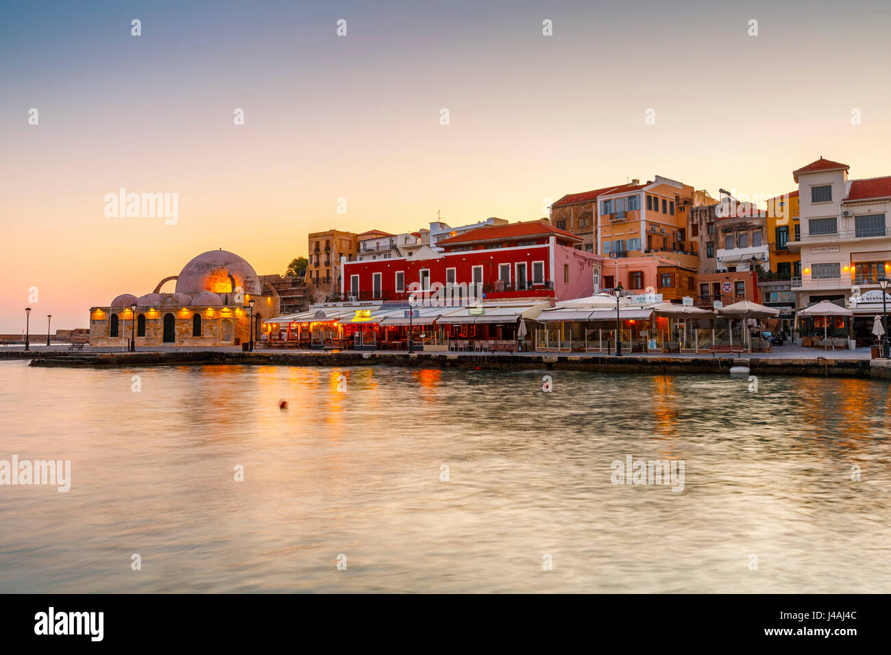 Old Venetian harbor of Chania town on Crete island, Greece Stock Photo ...