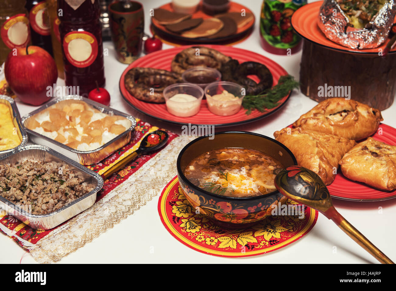 Russian table with food Stock Photo - Alamy