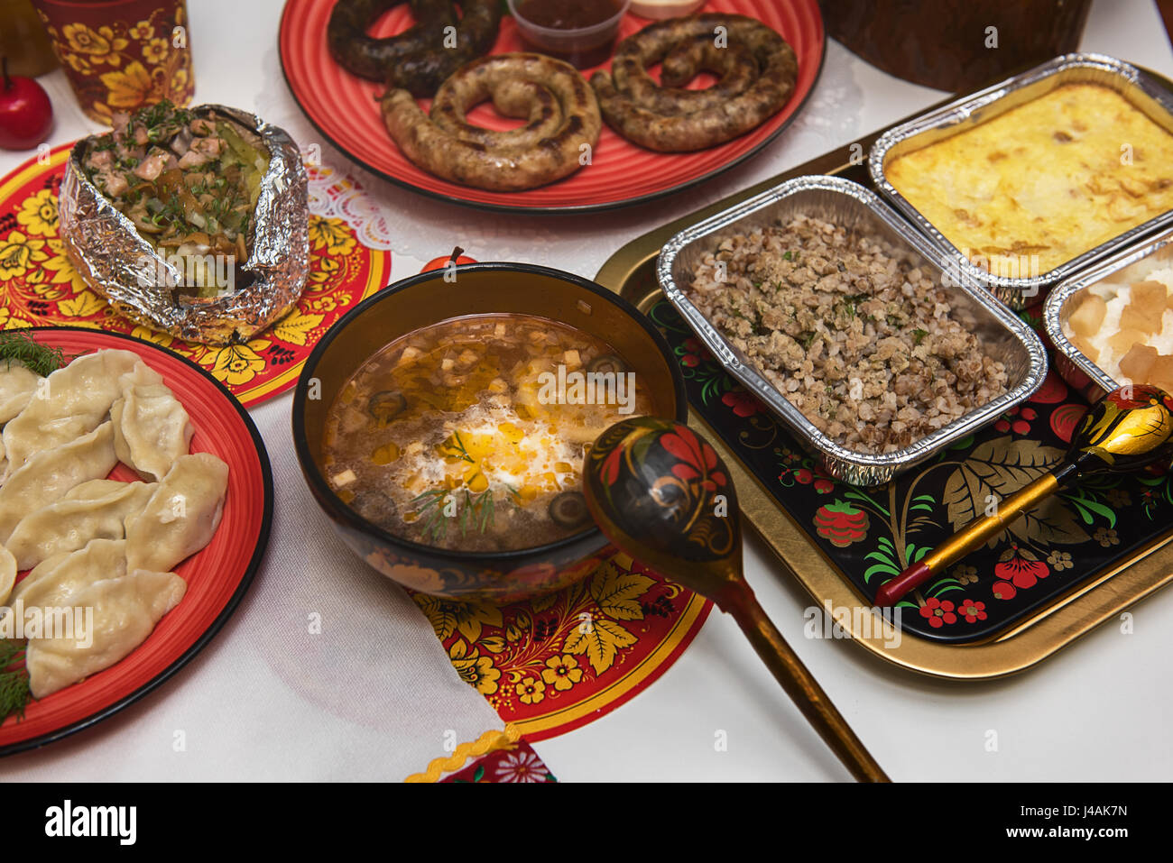 Russian table with food Stock Photo - Alamy