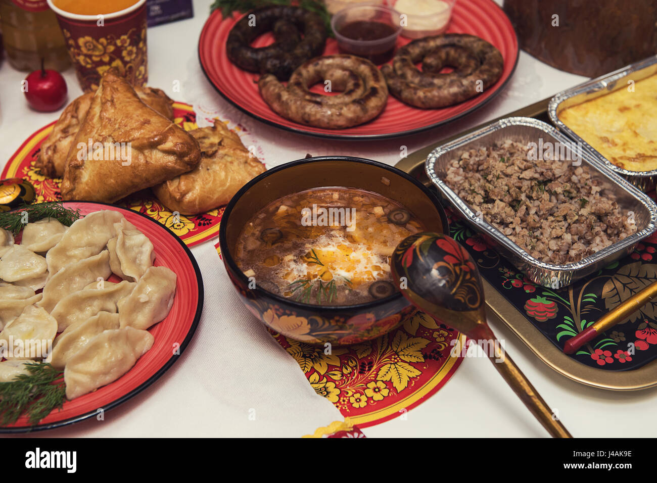 Russian table with food Stock Photo - Alamy