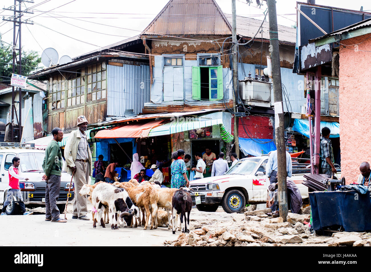 Street scene in slum area of Piazza, Addis Ababa, Ethiopia Stock Photo ...