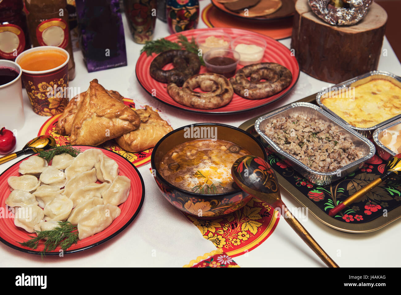 Russian table with food Stock Photo - Alamy