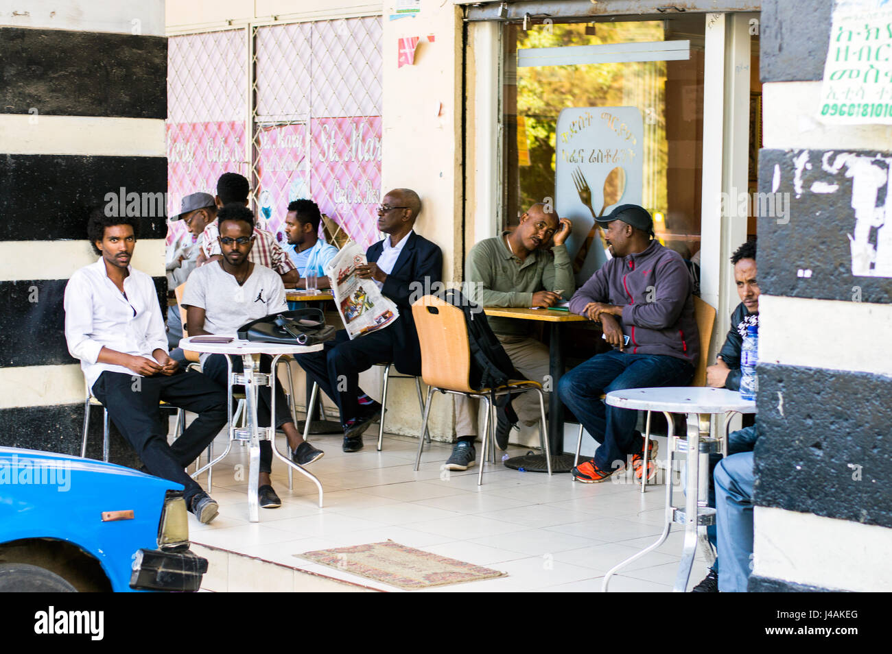 Coffee shop patrons, King George V1 Road, Arat Kilo, Addis Ababa ...