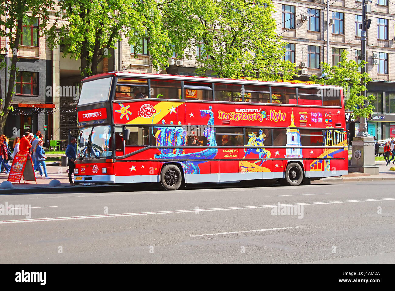 KYIV, UKRAINE - MAY 01, 2017: Kyiv Bus Touristic on Khreschatik street ...