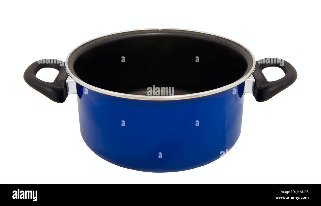Blue pan with black handles without a lid isolated on a white ...