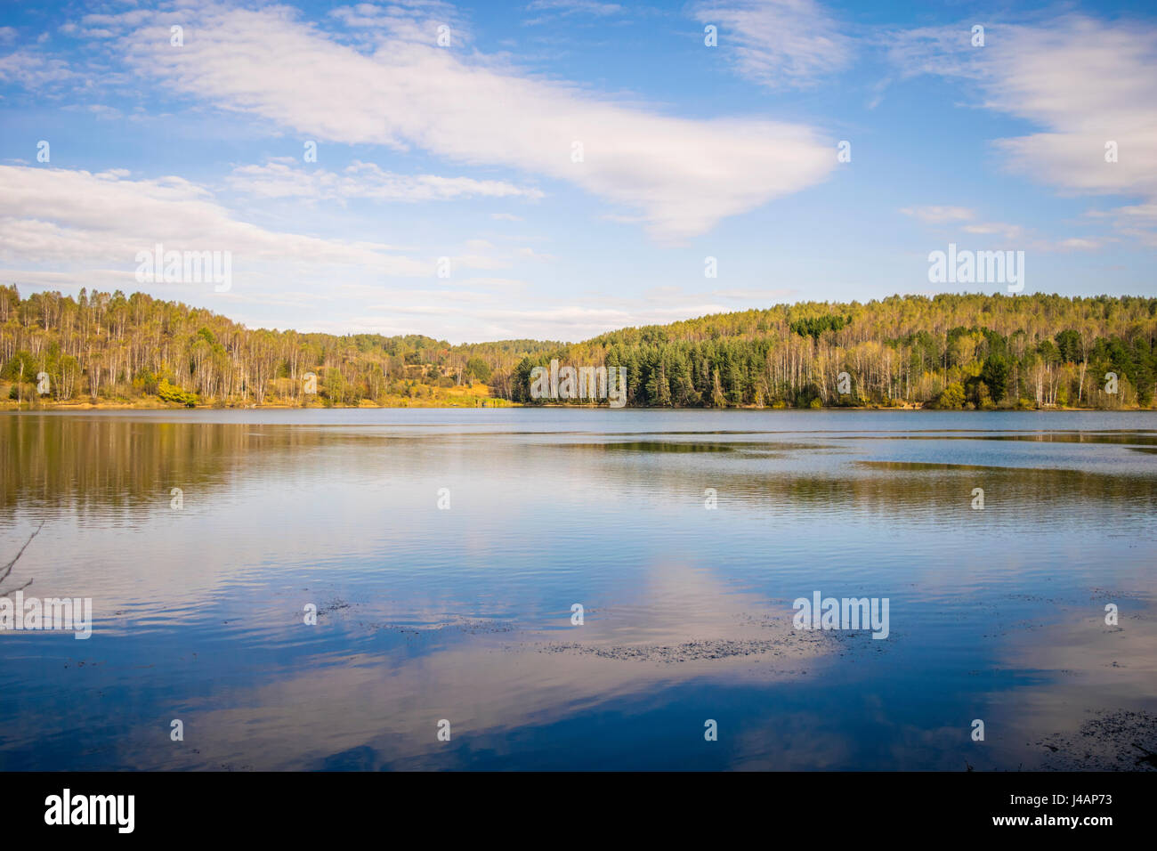 lake landscape with cloud reflections Stock Photo - Alamy