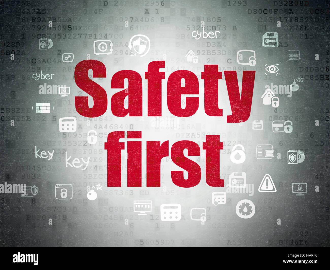 Safety concept: Safety First on Digital Data Paper background Stock ...
