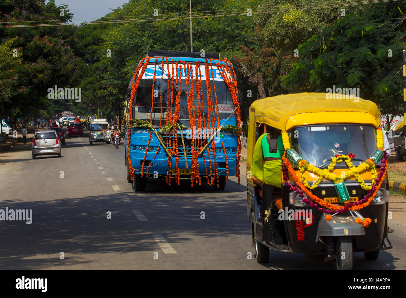 Flower decorated vehicles, Karnataka, India Stock Photo - Alamy