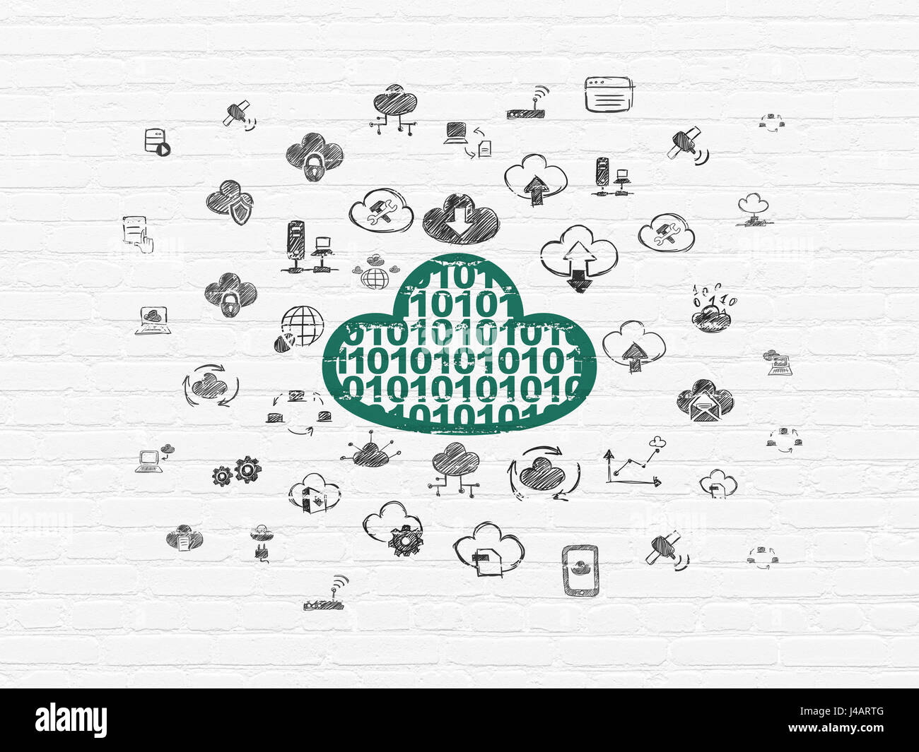 Cloud computing concept: Cloud With Code on wall background Stock Photo ...