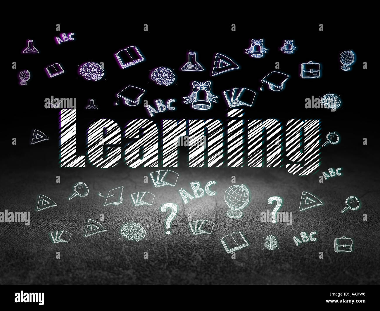 Studying concept: Learning in grunge dark room Stock Photo - Alamy
