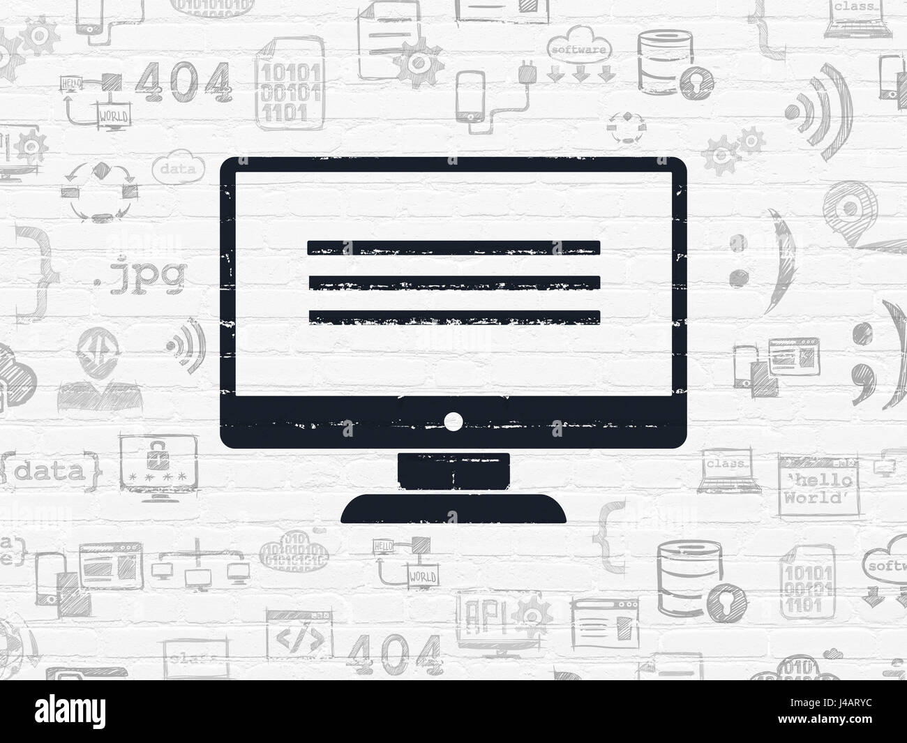 Software concept: Monitor on wall background Stock Photo - Alamy