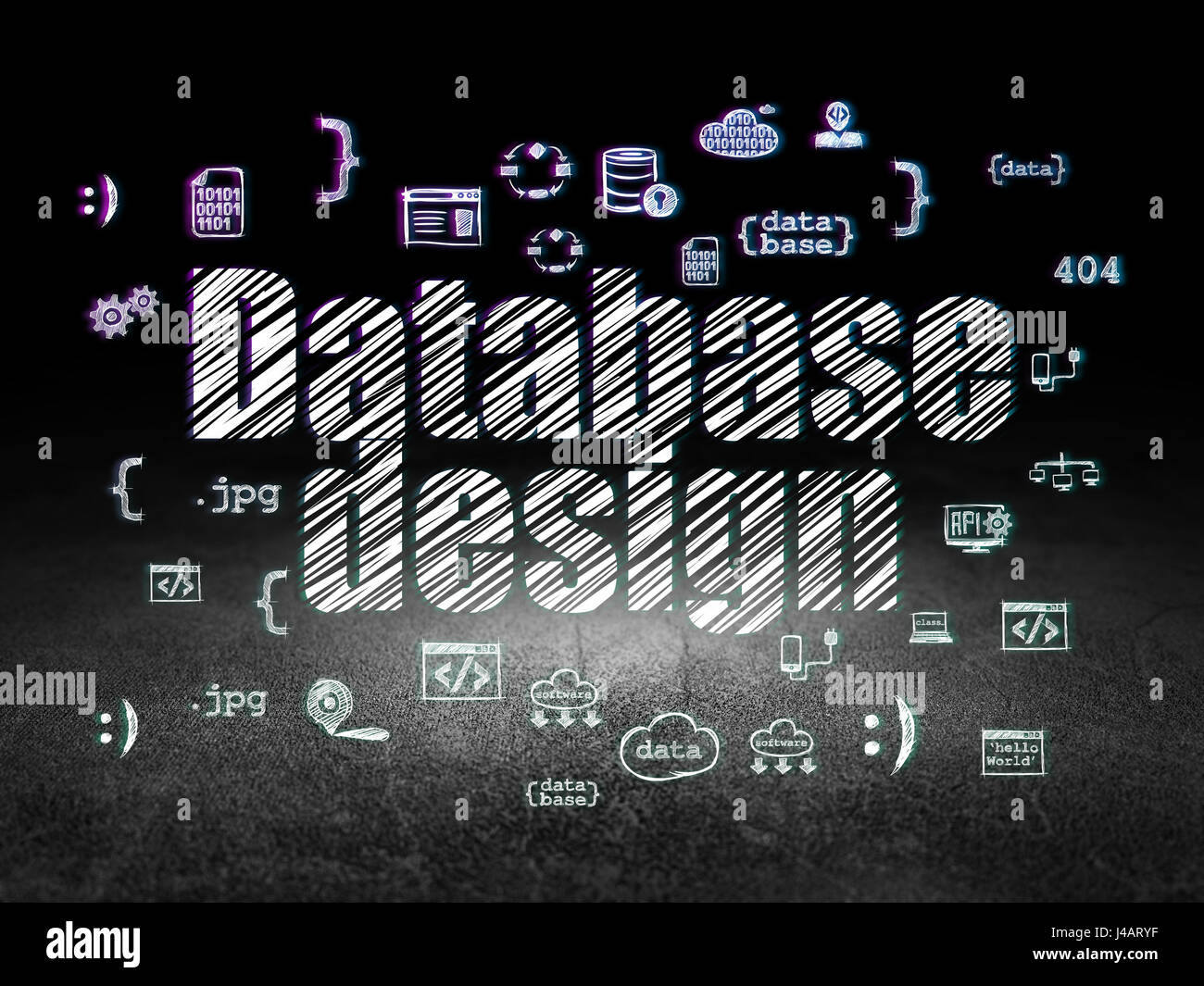 Software concept: Database Design in grunge dark room Stock Photo - Alamy